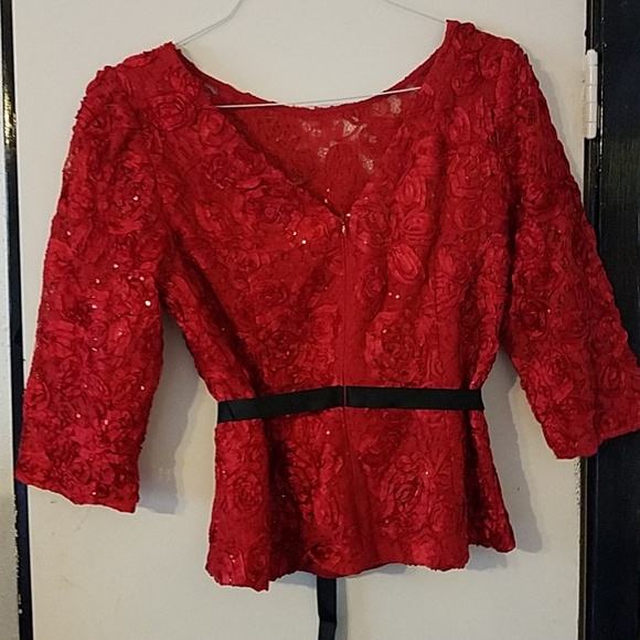 Alex Evenings | Jackets & Coats | Red Evening Top With Black Ribbon Tie ...